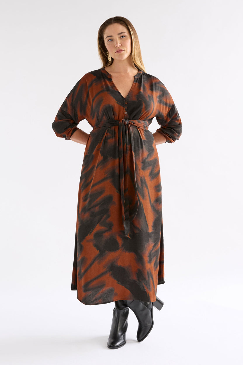 Shop The Osmi Button Down Print Crepe Long Sleeve Midi Dress | ELK AU