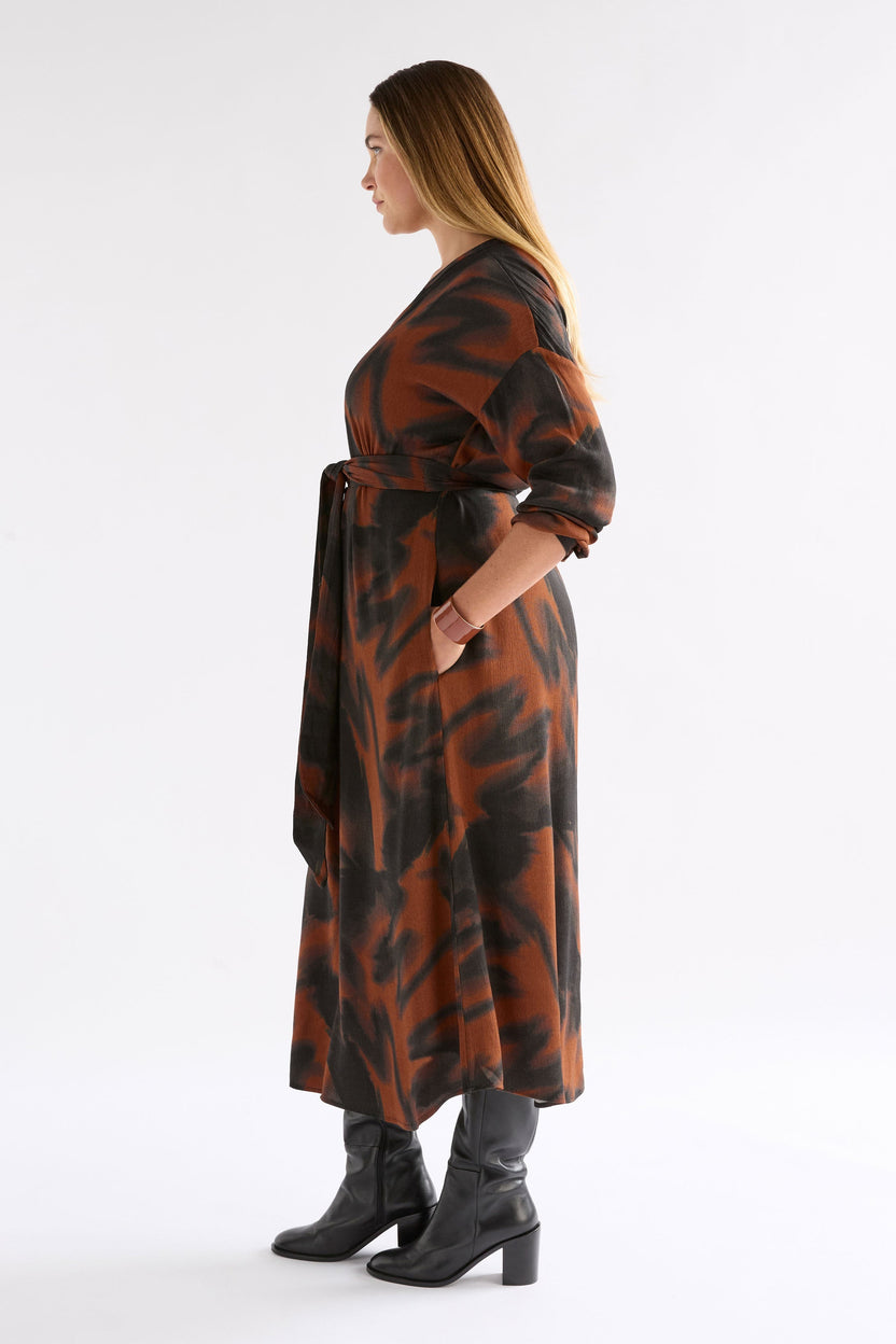 Shop The Osmi Button Down Print Crepe Long Sleeve Midi Dress | ELK AU