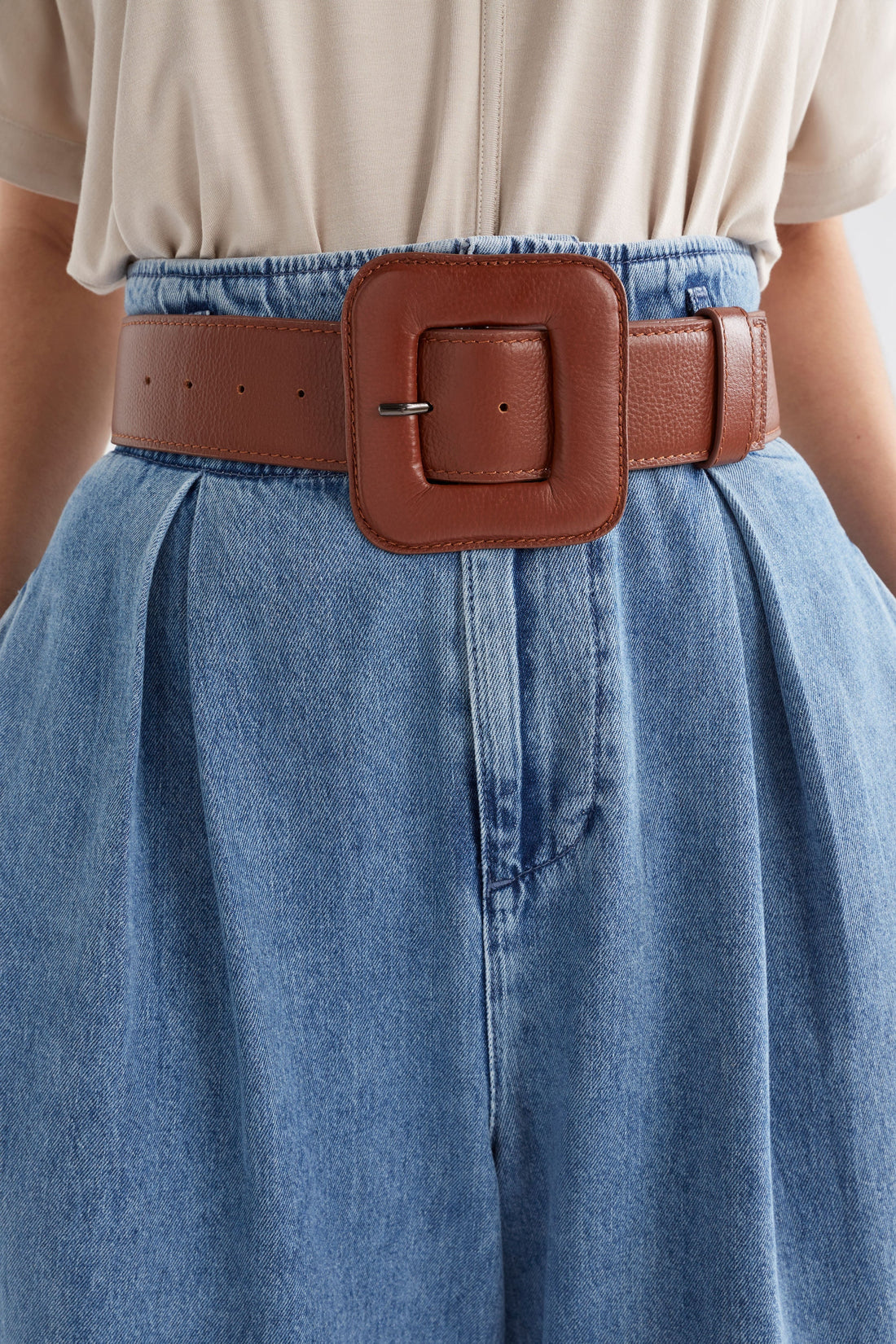 Shop The Trin Chunky Leather Belt with Large Square Leather Buckle | ELK AU